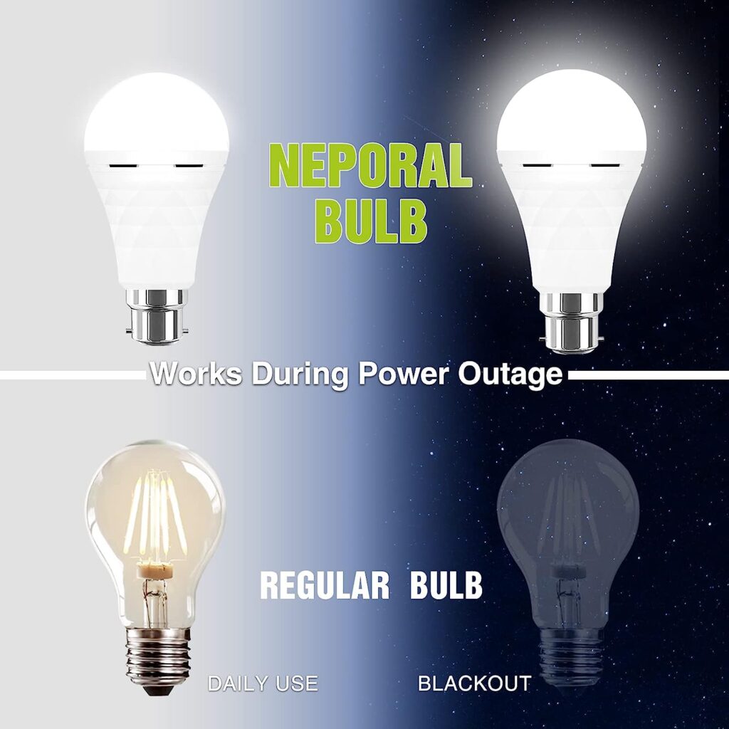 Neporal Emergency Rechargeable 3000K Warm White LED B22 Bulb (2-Pack ...